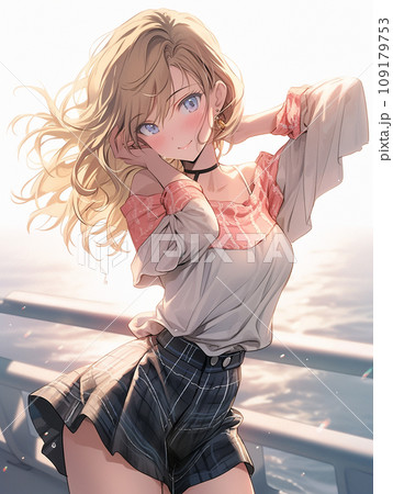 おしゃれな金髪ギャルJKのイラスト素材 [109179753] - PIXTA