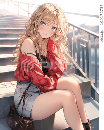 おしゃれな金髪ギャルJKのイラスト素材 [109179757] - PIXTA