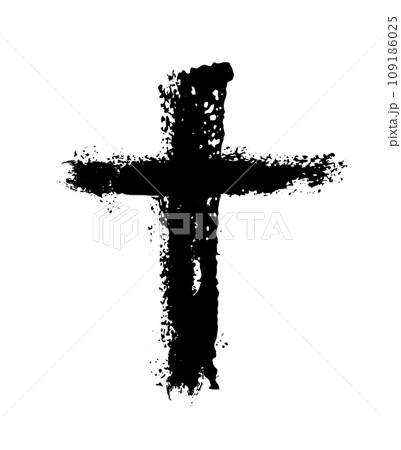 Hand drawn christian cross signs. Brush painted...のイラスト素材 [109186025 ...