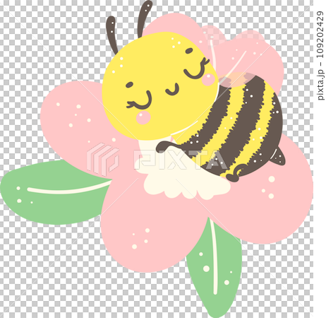 Cute Honey Bee with flower cartoon...のイラスト素材 [109202429] - PIXTA