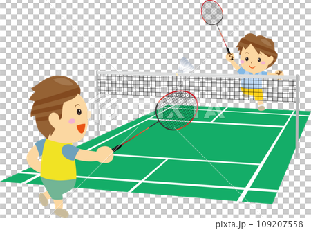 Two men playing badminton on the court - Stock Illustration [109207558 ...