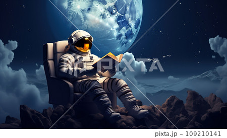 Astronaut reading a book in the space. Spaceman...のイラスト素材 [109210141 ...