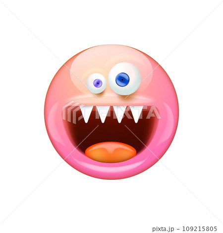 Green Smiling Face with monster mouth and eyes...のイラスト素材 [109215805 ...