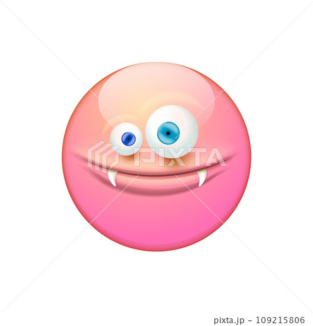 Green Smiling Face with monster mouth and eyes...のイラスト素材 [109215806 ...