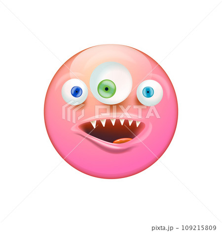 Green Smiling Face with monster mouth and eyes...のイラスト素材 [109215809 ...