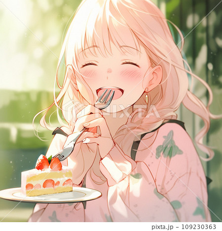 Anime Chibi Eating Cake