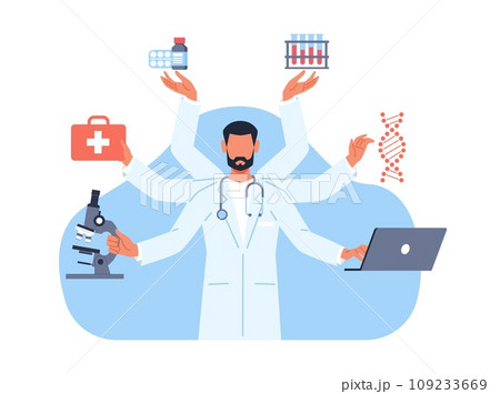 Multitasking physician. Male doctor with many...のイラスト素材 [109233669] - PIXTA