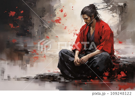 A samurai sitting near the riverのイラスト素材 [109248122] - PIXTA