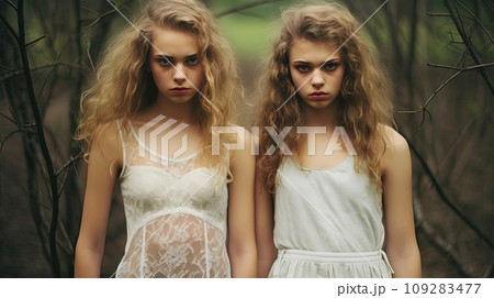 Two girls in identical dressesのイラスト素材 [109283477] - PIXTA
