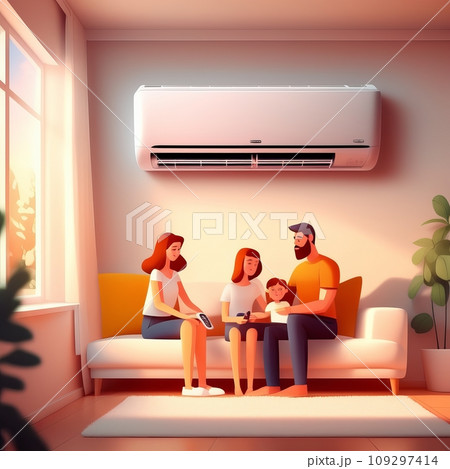 Happy family resting under air conditionerのイラスト素材 [109297414] - PIXTA