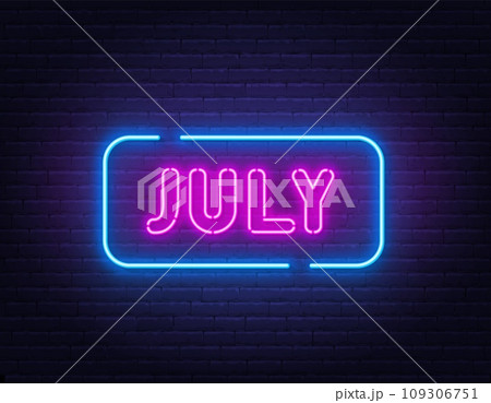 July neon neon sign on brick wall background.のイラスト素材 [109306751] - PIXTA