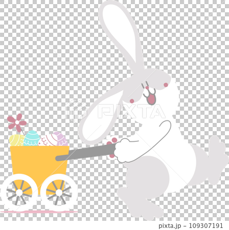 happy easter with bunny rabbit, trolley, flower...のイラスト素材 [109307191 ...