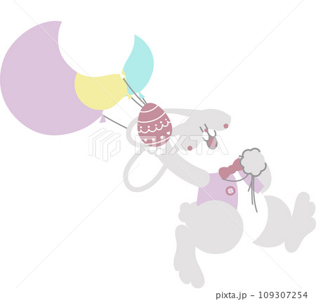 happy easter with bunny rabbit holding balloon...のイラスト素材 [109307254 ...