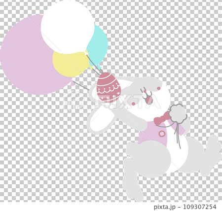 happy easter with bunny rabbit holding balloon...のイラスト素材 [109307254 ...