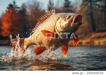 Close-up of big fish jumping with splashingのイラスト素材 [109308556] - PIXTA