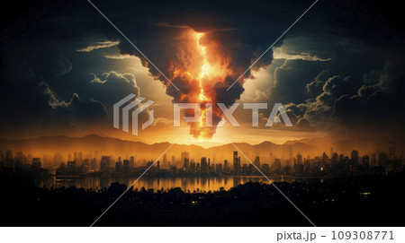 Massive bomb explosion in a long distance over...のイラスト素材 [109308771 ...