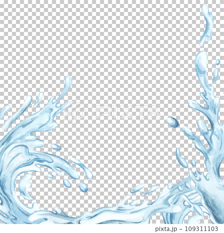 Blue water frame from splashes with drops....のイラスト素材 [109311103] - PIXTA