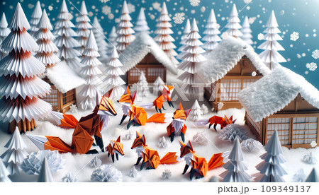 Origami Fox Village in Winterのイラスト素材 [109349137] - PIXTA