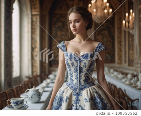 Vintage portrait of a girl in porcelain clothes.のイラスト素材 [109353562] - PIXTA