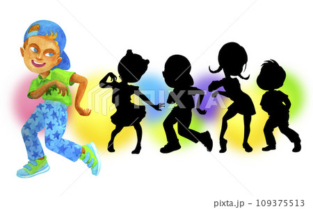 Happy school-age boy dancing merrily. Find the...のイラスト素材 [109375513 ...