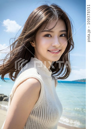 海岸にいる女性（AI生成画像）のイラスト素材 [109378551] - PIXTA