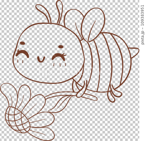 Cute Honey bee outline cartoon doodle - Stock Illustration [109383951 ...