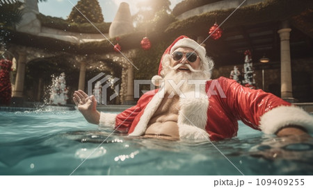 AI-generated content. Santa Claus swim and...のイラスト素材 [109409255] - PIXTA
