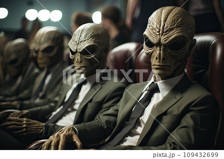 Aliens sit in chairs in classic human costumes.のイラスト素材 [109432699] - PIXTA