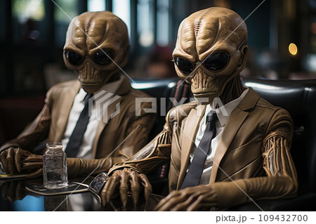 Aliens sit in chairs in classic human costumes.のイラスト素材 [109432700] - PIXTA