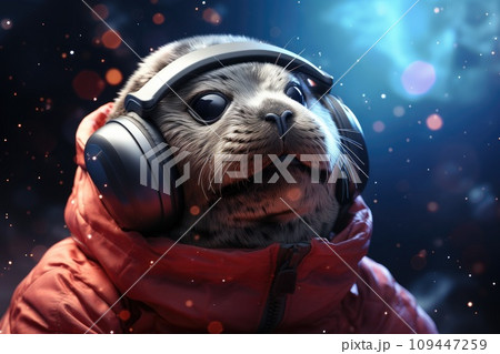 AI-generated content. Seal wearing VR headset,...のイラスト素材 [109447259 ...