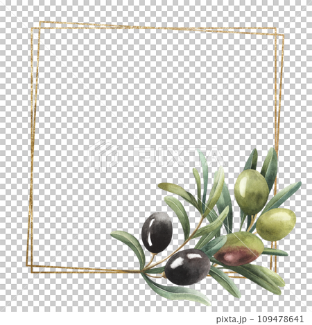Watercolor hand painted nature square frame...のイラスト素材 [109478641] - PIXTA