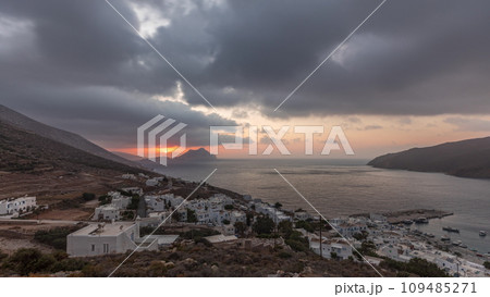 Panorama showing sunset on Amorgos island...の写真素材 [109485271] - PIXTA