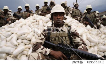 Armed African drug cartel members guarding Bags...のイラスト素材 [109544810 ...