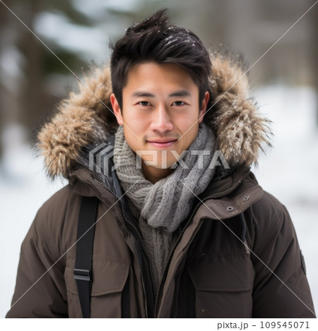 Asian man in a winter coat. Portrait of a young...のイラスト素材 [109545071 ...