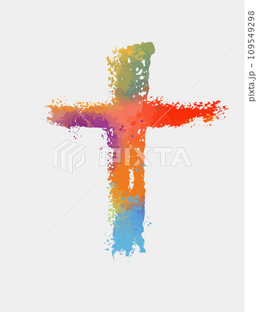 Hand drawn christian cross signs. Brush painted...のイラスト素材 [109549298 ...