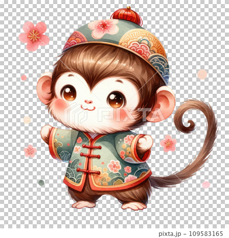 Chinese Zodiac Monkey, Watercolor Art in...のイラスト素材 [109583165] - PIXTA