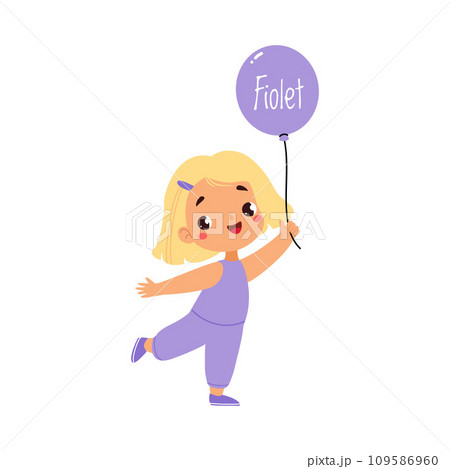 Cheerful Girl with Violet Color Balloon...のイラスト素材 [109586960] - PIXTA