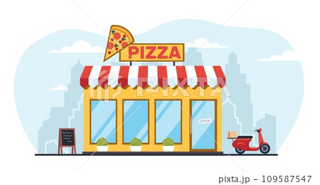 Pizzeria building in city. Italian restaurant...のイラスト素材 [109587547] - PIXTA