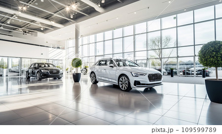 AI-generated content. Cars dealership showroom...のイラスト素材 [109599789 ...
