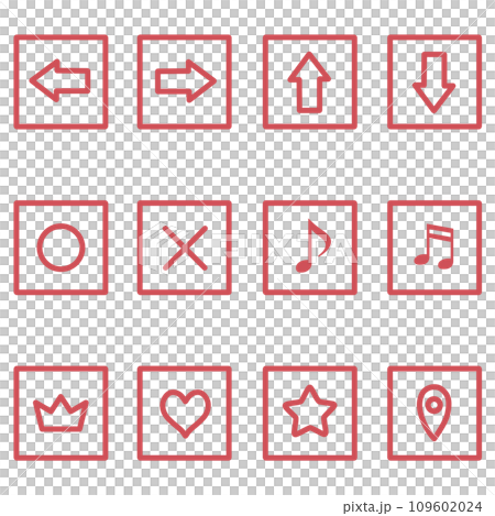 Square icon set of various red symbols - Stock Illustration [109602024 ...