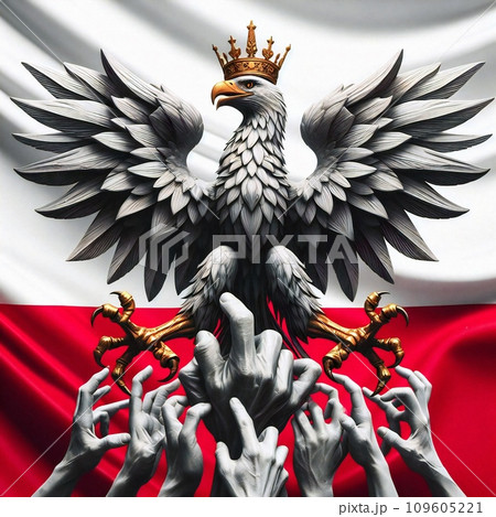 Greedy hands try to rob the white eagle of its...のイラスト素材 [109605221 ...