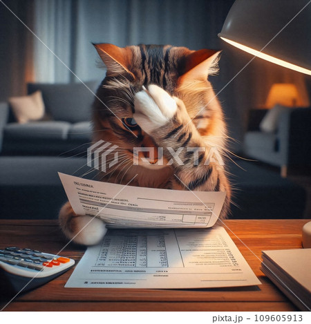 Feline Finance Fiasco: Troubled Cat's Budgetary...のイラスト素材 [109605913 ...