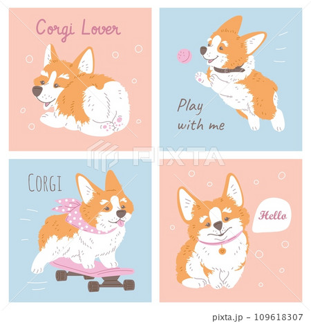 Set of squared banners with corgi dogs flat...のイラスト素材 [109618307] - PIXTA