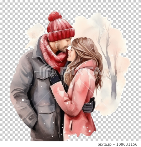 watercolor illustrations with a couple in... - Stock Illustration ...