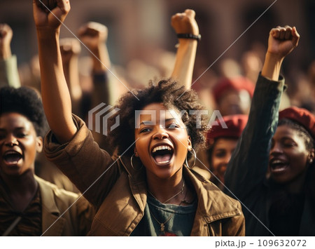 a group of people holding up their fists in...のイラスト素材 [109632072] - PIXTA