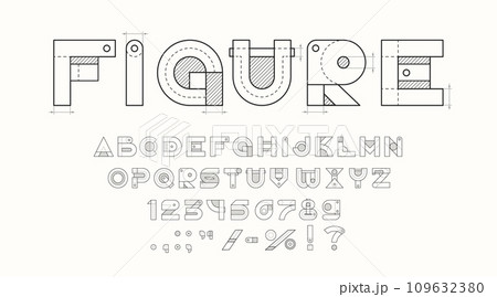 Technical font, architect type or construction...のイラスト素材 [109632380 ...