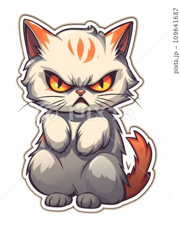AI-generated content. Evil grey cat sticker in...のイラスト素材 [109641687 ...