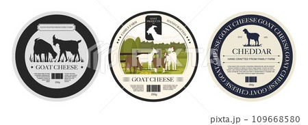 Goat cheese labels. Organic cheddar cheese...のイラスト素材 [109668580] - PIXTA