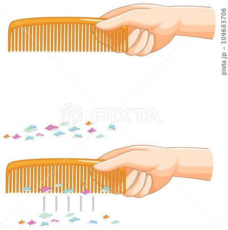 Static electricity with comb and paperのイラスト素材 [109683706] - PIXTA