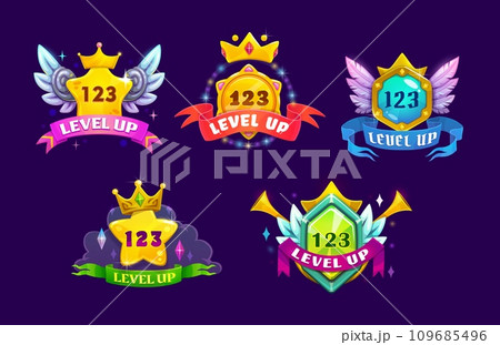 Game interface level up badges and win icons,...のイラスト素材 [109685496] - PIXTA